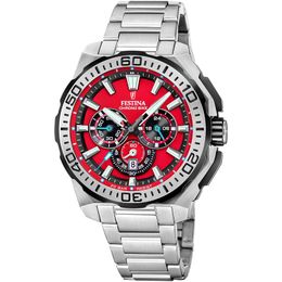 Festina Chronograph »Chrono Bike 2025« Quarzuhr, Armbanduhr, Herrenuhr, Edelstahlarmband, analog, Tag silberfarben-rot Markanter Herrenchronograph