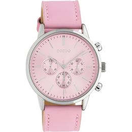 Oozoo Quarzuhr »C10595« Armbanduhr, Damenuhr, Lederarmband, Chrono-Look rosa Modische Damenarmbanduhr in Chrono-Optik