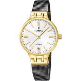 Festina Quarzuhr »Mademoiselle« Armbanduhr, Damenuhr, Edelstahlarmband, analog, Datum anthrazit-creme Stilsichere Damenarmbanduhr