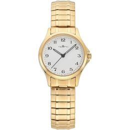 Tempic Quarzuhr Armbanduhr, Damenuhr, analog, Flexband, Zugband goldfarben Klassische Damenarmbanduhr