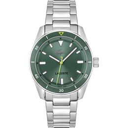 Lacoste Quarzuhr »BOSTON« Armbanduhr, Herrenuhr, Edelstahlarmband, analog silberfarben-grün Zeitlos schöne Herrenarmbanduhr