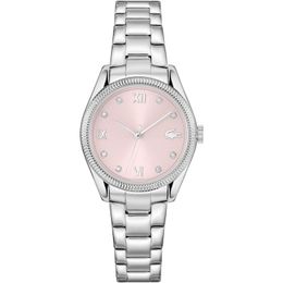 Lacoste Quarzuhr »PARISIENNE« Armbanduhr, Damenuhr, Edelstahlarmband, analog, Glassteine silberfarben-rosa Exquisite Damenarmbanduhr