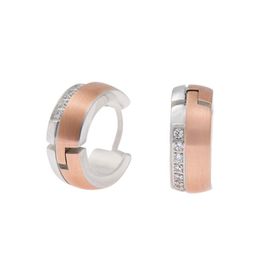 Firetti Paar Creolen »Schmuck Geschenk Ohrschmuck bicolor glitzernd« mit Zirkonia (synth.) edelstahlfarben-roségoldfarben + kristallweiß 13 mm...