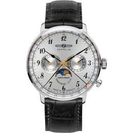 Zeppelin Multifunktionsuhr »LZ 129 Hindenburg Moonphase« Armbanduhr, Quarzuhr, Herrenuhr, Datum, Mondphase, Made in Germany schwarz-silberfarben...