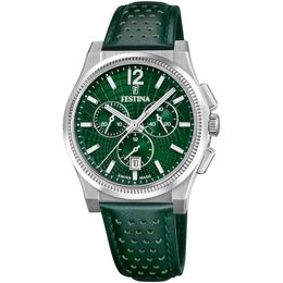 Festina Chronograph »Rivé Collection« Quarzuhr, Armbanduhr, Herrenuhr, Swiss Made, Lederarmband, analog, Tag grün-grün Attraktiver Herrenchronograph