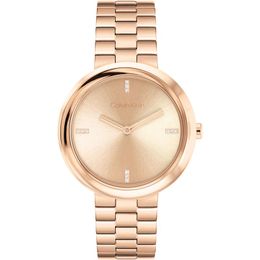 Calvin Klein Quarzuhr »Twisted Bezel« Armbanduhr, Damenuhr, Edelstahlarmband, analog, Glassteine roségoldfarben Zeitlose Damenarmbanduhr