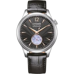 Citizen Automatikuhr Armbanduhr, Herrenuhr, Damenuhr, offene Unruh, Lederarmband schwarz Exquisite Automatikuhr für Sie & Ihn