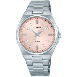 Lorus Quarzuhr Armbanduhr, Damenuhr, Edelstahlarmband, analog, Leuchtindizes silberfarben-rosa Zauberhafte Armbanduhr für Damen