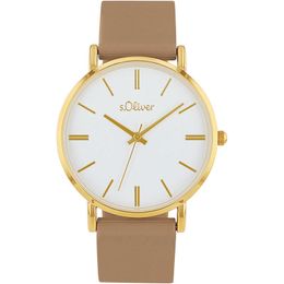 s.Oliver Quarzuhr Armbanduhr, Damenuhr, analog, Silikonarmband beige Schicke Armbanduhr für Damen