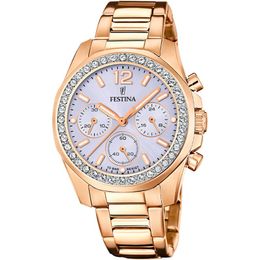 Festina Chronograph »Boyfriend Collection« Quarzuhr, Armbanduhr, Damenuhr, Edelstahlarmband, analog, Stoppfunktion roségoldfarben-grau Imposanter...