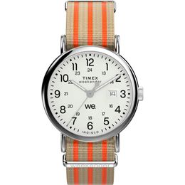 Timex Quarzuhr »WEEKENDER MAIN LINE« Armbanduhr, Herrenuhr, Damenuhr, Textilarmband, Datum, Leuchtzeiger beige-orange Schöne Armbanduhr für Sie & Ihn