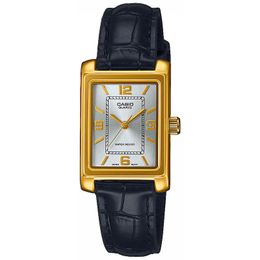 CASIO TIMELESS COLLECTION Quarzuhr Armbanduhr, Damenuhr, analog, Lederarmband schwarz-goldfarben Klassische Damenarmbanduhr