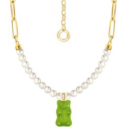 Thomas Sabo Kette mit Anhänger »x HARIBO Schmuck: Gliedercollier mit Goldbär« mit Kristallglas - mit Süßwasserzuchtperle gelbgoldfarben-grün-weiß...