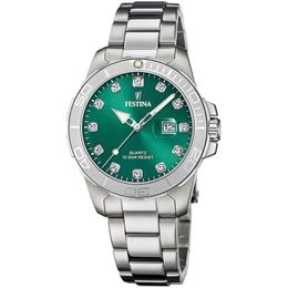 Festina Damen Quarzuhr &raquo;Boyfriend Collection&laquo; Armbanduhr, Damenuhr, Edelstahlarmband, bis 10 bar wasserdicht, Datum silber
