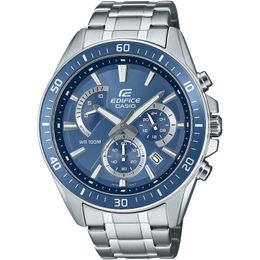 CASIO EDIFICE Chronograph Quarzuhr, Armbanduhr, Herrenuhr, bis 10bar wasserdicht, Edelstahlarmband rauchblau-silberfarben Stilvoller Herrenchronograph