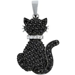 Firetti Kettenanhänger »Schmuck Geschenk Silber 925 Halsschmuck Anhänger Katze« () mit Zirkonia (synth.) silberfarben-schwarz-Silber-925 +...