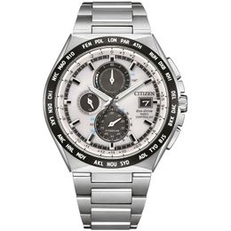 Citizen Funkchronograph Armbanduhr, Solar, Herrenuhr, analog, Perpetual Kalender titansilberfarben-weiß Trendstarker Herrenfunkchronograph