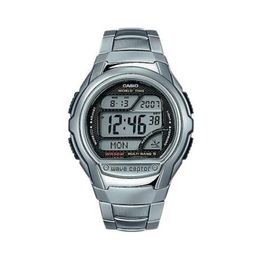 CASIO FUNK Funkchronograph Quarzuhr, Armbanduhr, Herrenuhr, Funkuhr, Digitaluhr, Resinarmband silberfarben Ausdrucksvoller Herrenchronograph