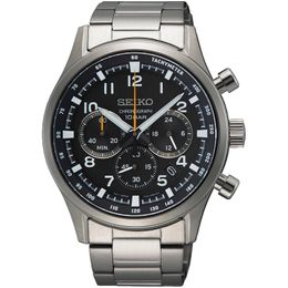 Seiko Chronograph Quarzuhr, Armbanduhr, Herrenuhr, Edelstahlarmband, Datum, Stoppfunktion silberfarben Ansprechender Chronograph für Herren