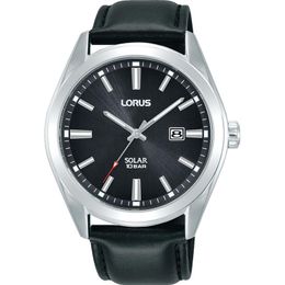 Lorus Solaruhr Armbanduhr, Herrenuhr, Datum, Lederarmband schwarz Attraktive Herrenarmbanduhr