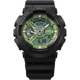 Casio G-SHOCK Chronograph Quarzuhr, Armbanduhr, Herrenuhr, digital, bis 20 bar wasserd.Resinarmband schwarz-hellgrün Markanter Herrenchronograph