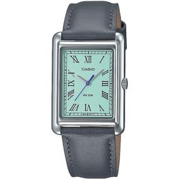 CASIO TIMELESS COLLECTION Quarzuhr Armbanduhr, Damenuhr, analog, Lederarmband anthrazit-silberfarben-mint Formschöne Armbanduhr für Damen