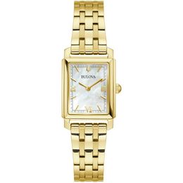 Bulova Quarzuhr Armbanduhr, Damenuhr, Edelstahlarmband, analog goldfarben Edel wirkende Damenarmbanduhr