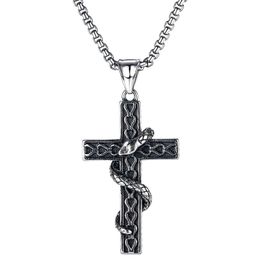 Firetti Kette mit Anhänger »Schmuck Geschenk Cross Snake« edelstahlfarben-schwarz-vintage Edelstahl Halskette mit coolem CROSS Design