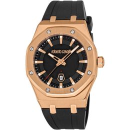 Roberto Cavalli Quarzuhr »Uomo Ottagono« Armbanduhr, Herrenuhr, Silikonarmband, analog, Tag schwarz Modische Herrenarmbanduhr