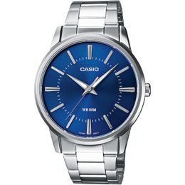 CASIO TIMELESS COLLECTION Quarzuhr Armbanduhr, Herrenuhr, Damenuhr, analog, Neo-Display, Edelstahlarmband edelstahlfarben-blau Geschmackvolle...