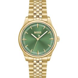 BOSS Quarzuhr &raquo;GRACEFUL&laquo; Armbanduhr, Damenuhr, Edelstahlarmband, analog goldfarben-gr&uuml;n Attraktive Damenarmbanduhr