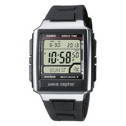 CASIO FUNK Funkchronograph Quarzuhr, Armbanduhr Herren, Digitaluhr, Funkuhr, Resinarmband, Weltzeit schwarz Zeitgemäßer Herrenfunkchronograph