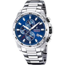 Festina Chronograph »Chronograph Sport« Armbanduhr, Quarzuhr, Herrenuhr, Stoppfunktion, Edelstahlarmband silberfarben-blau Auffallender...