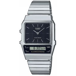 CASIO VINTAGE Chronograph Quarzuhr, Armbanduhr, Damenuhr, Herrenuhr, Digitaluhr, Edelstahlarmband silberfarben-schwarz Attraktiver Chronograph für...