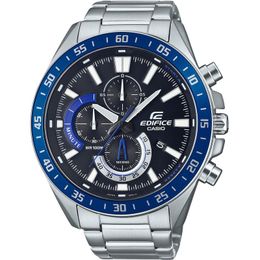CASIO EDIFICE Chronograph Quarzuhr, Armbanduhr, Herrenuhr, Edelstahlarmband, bis 10bar wasserdicht dunkelblau-schwarz-edelstahlfarben Markanter...