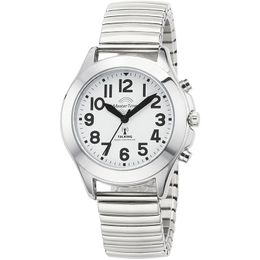 MASTER TIME Funkuhr &raquo;Sprechende Funkuhr&laquo; Armbanduhr, Quarzuhr, Damenuhr, Flexband, Zugband silberfarben Sprechende Damenfunkarmbanduhr
