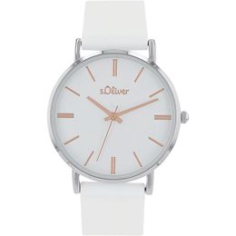 s.Oliver Quarzuhr Armbanduhr, Damenuhr, analog, Silikonarmband wei&szlig; Schicke Armbanduhr f&uuml;r Damen