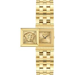 Versace Quarzuhr »REVEAL« Armbanduhr, Damenuhr, Swiss Made, Edelstahlarmband, analog goldfarben-gelbgoldfarben Exquisite Armbanduhr für Damen