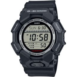 Casio G-SHOCK Chronograph Quarzuhr, Armbanduhr, Herrenuhr, digital, autom. Kalender, Resinarmband schwarz-silberfarben Imposanter Herrenchronograph