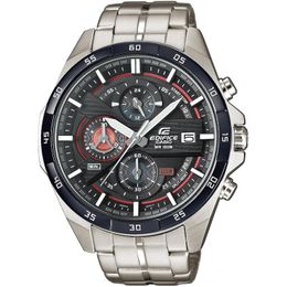 CASIO EDIFICE Chronograph Quarzuhr, Armbanduhr, Herrenuhr, bis 10 bar wasserdicht, Edelstahlarmband rot-schwarz-silberfarben Stilvoller...
