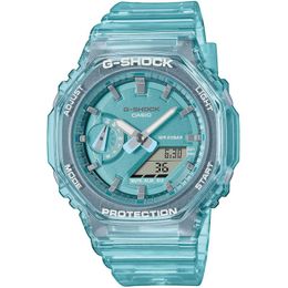 Casio G-SHOCK Chronograph Quarzuhr, Armbanduhr, Damen, Herren, digital, bis 20 bar wasserdicht türkis-transparent Flotter Chronograph für Sie & Ihn