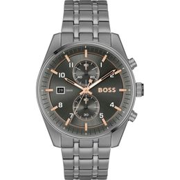 BOSS Chronograph &raquo;SKYTRAVELLER&laquo; Quarzuhr, Armbanduhr, Herrenuhr, Edelstahlarmband, analog, Tag grau Exquisiter Herrenchronograph