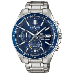CASIO EDIFICE Chronograph Solaruhr, Armbanduhr, Herrenuhr, Edelstahlarmband, Saphirglas blau-edelstahlfarben Wirkungsvoller Herrenchronograph