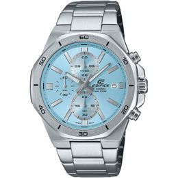 CASIO EDIFICE Chronograph Quarzuhr, Armbanduhr, Herrenuhr, Edelstahlarmband, analog, Tag hellblau-edelstahlfarben Angesagter Herrenchronograph