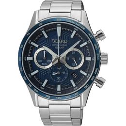 Seiko Chronograph Armbanduhr, Quarzuhr, Herrenuhr, Stoppfunktion, Datum silberfarben Mondäner Chronograph für Herren