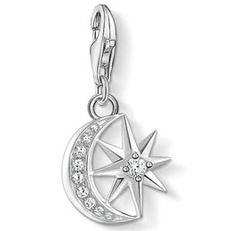 Thomas Sabo Charm-Einhänger »Stern & Mond, 1794-051-14« mit Zirkonia (synth.) silberfarben-weiß + weiß Eleganter Charm-Anhänger mit Mond-Sternen Motiv