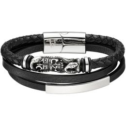 Bruno Banani Lederarmband »Schmuck Geschenk Armband Totem Schädel Schlange, B4093B/20/00/21« edelstahlfarben-schwarz 21 cm Trendiger Armschmuck mit...