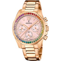 Festina Chronograph »Boyfriend Collection« Quarzuhr, Armbanduhr, Damenuhr, Edelstahlarmband, analog, Stoppfunktion roségoldfarben-rosé Imposanter...