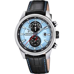 Festina Chronograph »Timeless Chronograph« Quarzuhr, Armbanduhr, Herrenuhr, Lederarmband, analog, Tag schwarz-hellblau 0 Trendstarker...
