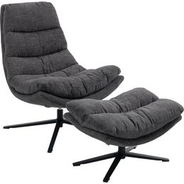 Duo Collection Relaxsessel &raquo;Porto&laquo; 360&deg; drehbar, doppelte Polsterung, mit Hocker, bis 115 kg belastbar anthrazit